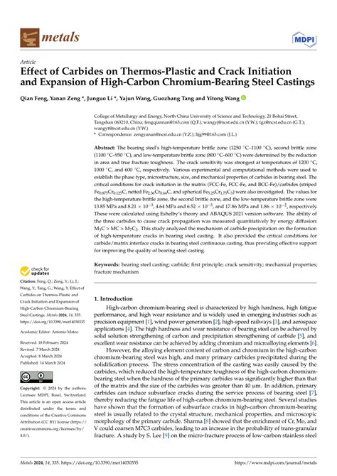 Pdf Effect Of Carbides On Thermos Plastic And Crack Initiation And Expansion Of High Carbon