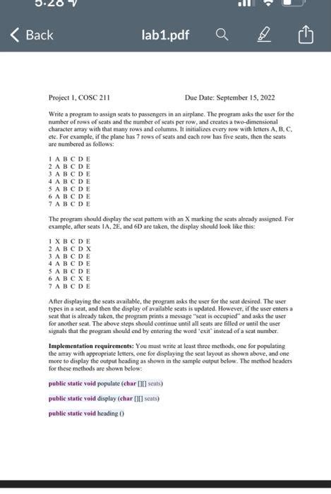 Solved Write A Program 10 Assign Seats To Passengers In An
