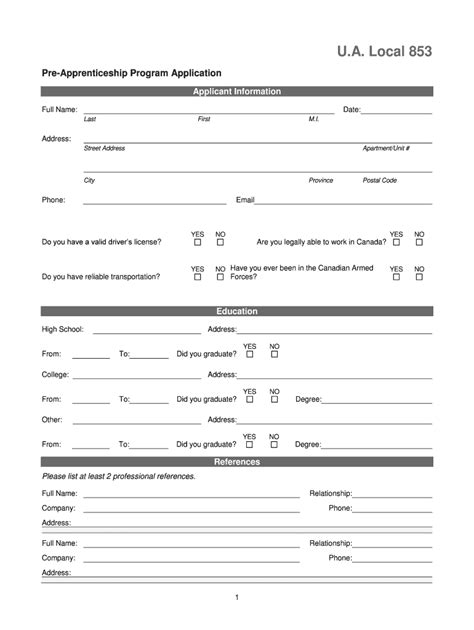 Fillable Online Ualocal853 Pre Apprenticeship Program Application Fax Email Print Pdffiller