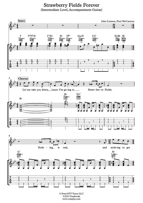Strawberry Fields Forever Intermediate Level Accompaniment Guitar The Beatles Guitar Tabs