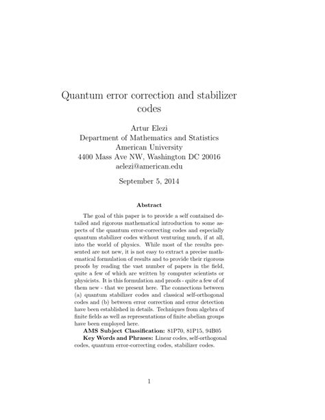 PDF Quantum Error Correction And Stabilizer Codes