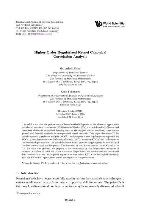 Pdf Higher Order Regularized Kernel Canonical Correlation Analysis