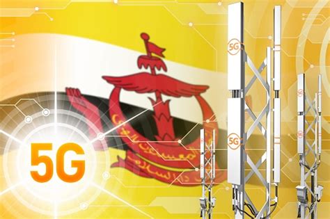 브루나이 다 루 살람 5g 산업 그림 국기와 함께 디지털 배경에 큰 셀룰러 네트워크 마스트 또는 타워3d 그림 0명에 대한 스톡 사진 및 기타 이미지 Istock