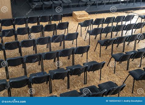 Empty Chairs In The Assembly Hall Are Arranged In Rows Top View Stock