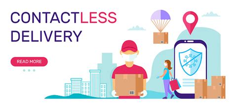 배너 방문 페이지 웹 사이트에 대한 비접촉식 안전한 배달 템플릿 벡터 일러스트레이션 가정 생활에 대한 스톡 벡터 아트 및 기타 이미지 가정 생활 거리 거리가 먼