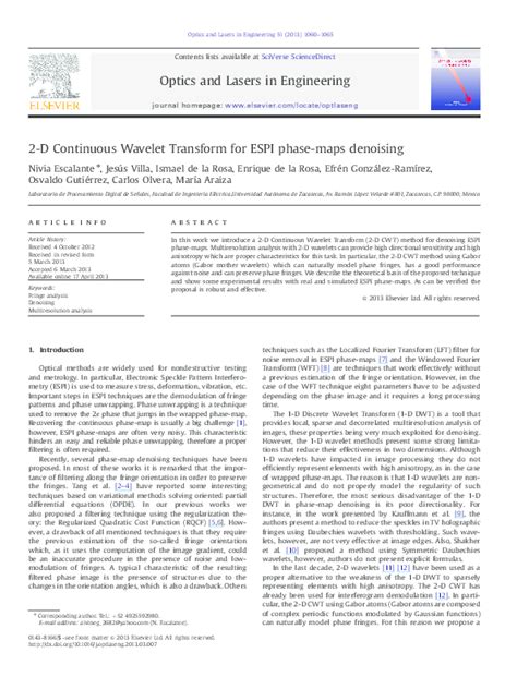 pdf 2 d continuous wavelet transform for espi phase maps denoising