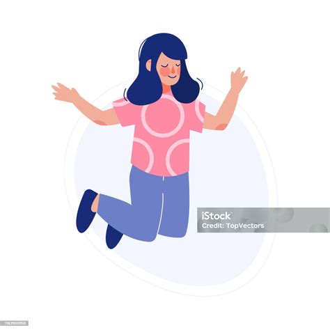 행복한 갈색 머리 소녀 즐겁게 점프 쾌활한 아이 데 재미 벡터 일러스트 갈색 머리에 대한 스톡 벡터 아트 및 기타 이미지