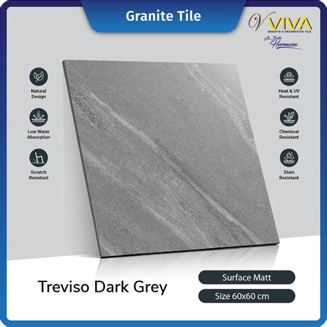 Jual Viva Granite Tile Treviso Dark Grey 60x60 Granit Kramik Lantai Kasar Kamar Mandi Outdoor
