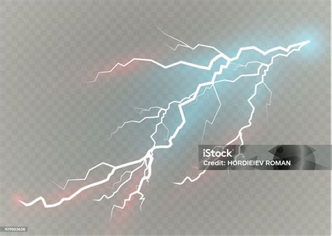 번개 마법과 밝은 조명 효과의 집합입니다 벡터 일러스트입니다 전류를 방전 현재 충전 자연 현상입니다 에너지 효과 그림입니다 밝은 빛 플레어 및 불꽃 권위에 대한 스톡 벡터