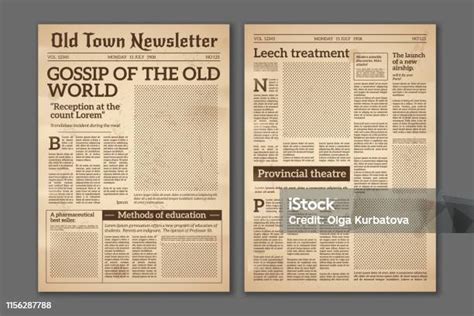 빈티지 신문 뉴스 기사 신문 잡지 오래된 디자인 브로셔 신문 페이지 종이 복고풍 저널 벡터 그런 지 템플릿 신문에 대한 스톡 벡터 아트 및 기타 이미지 Istock