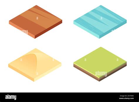 Set Of Different Isometric Square Land Plot With Green Grass Desert