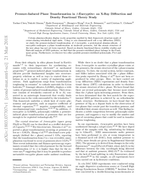 Pdf Pressure Induced Phase Transformation In β Eucryptite An X Ray