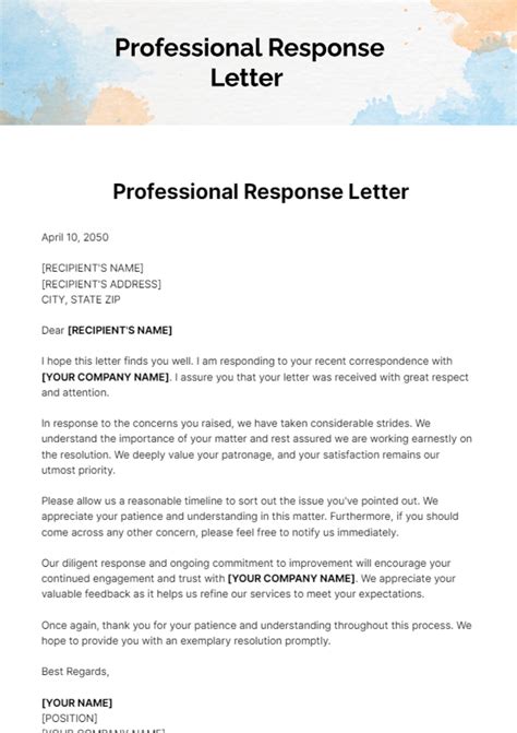 Free Professional Response Letter Template Edit Online Download Template Net
