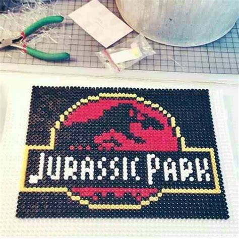 Jurassic Park Logo Diy Perler Bead Crafts Perler Patterns Perler