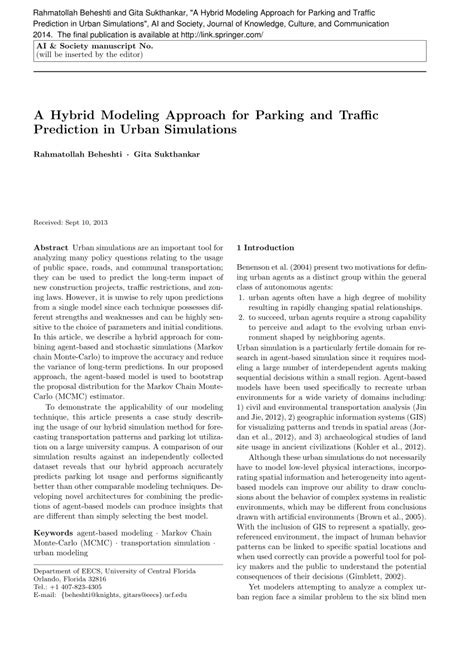Pdf A Hybrid Modeling Approach For Parking And Traffic Prediction In