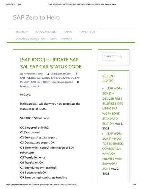Sap Idoc Update Sap S 4 Sap Car Status Code Sap Zero To Hero