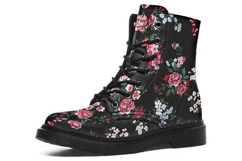 Bloom And Be Flowerful Red Black Boots Vegan Leather Boots Black