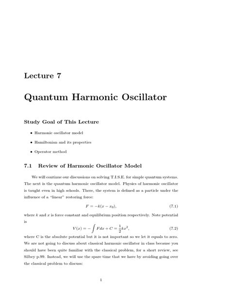 Lecture Note Quantum Harmonic Oscillator Pdf Pdf Oscillation