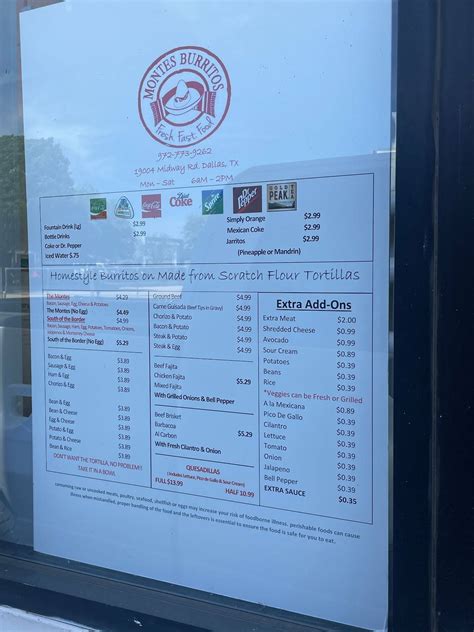 Menu At Montes Burritos Dallas Restaurant Dallas