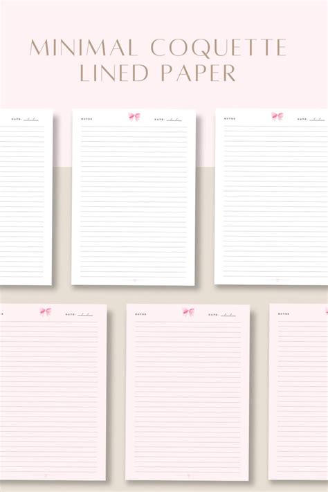 Coquette Printable Lined Notebook Digital Download Journal Note Taking Paper Notebook Paper