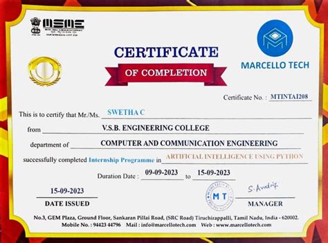 Swetha C On Linkedin Ai Python Techinternship Innovation Marcellotech Careergrowth