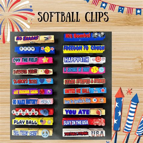 Patriotic Softball Clips Fourth Of July Pins Tournament Pins