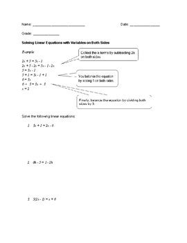 Solving Linear Equations With Variables On Both Sides By C Sky TpT