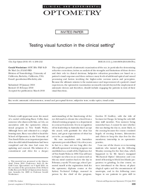 Pdf Testing Visual Function In The Clinical Setting