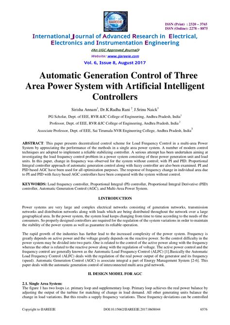 Pdf Automatic Generation Control Of Three Area Power System With