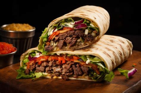 Tangy Shawarma Beef Wrap Generate Ai Stock Image Image Of Board
