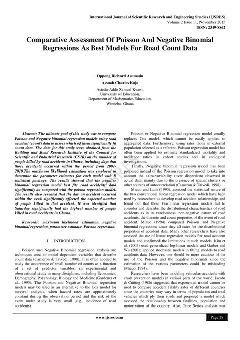 Pdf Comparative Assessment Of Poisson And Negative Binomial Regressions As Best Models For