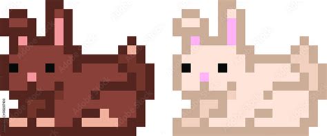 Cute White And Brown Pixel Rabbit Set Isolated 8 Bit Vector Stock