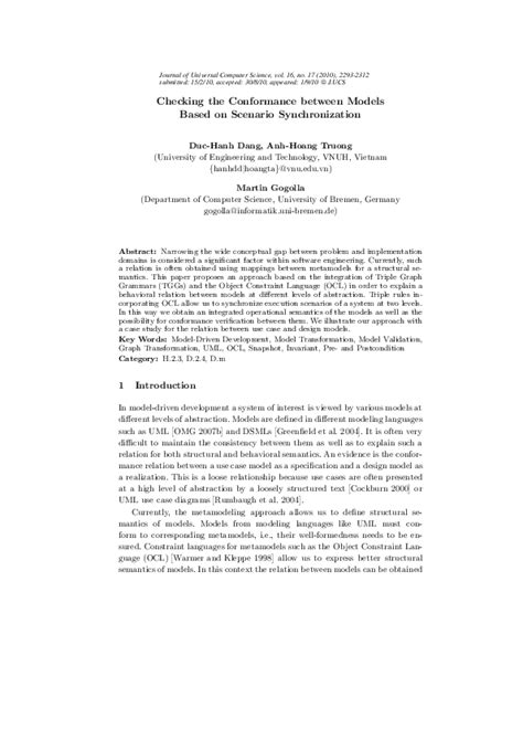 pdf checking the conformance between models based on scenario