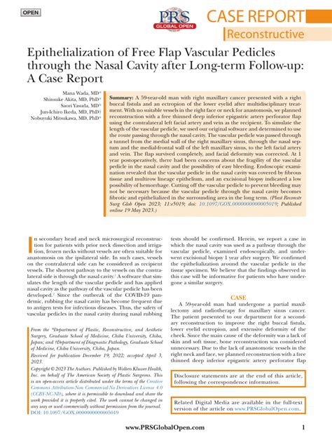 Pdf Epithelialization Of Free Flap Vascular Pedicles Through The