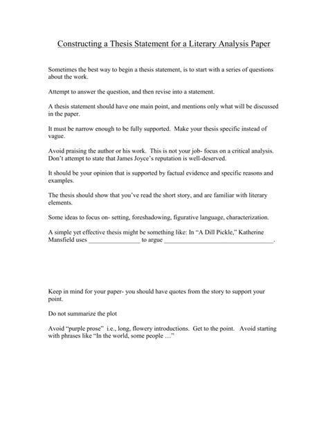 Constructing A Thesis Statement For A Literary Analysis Paper