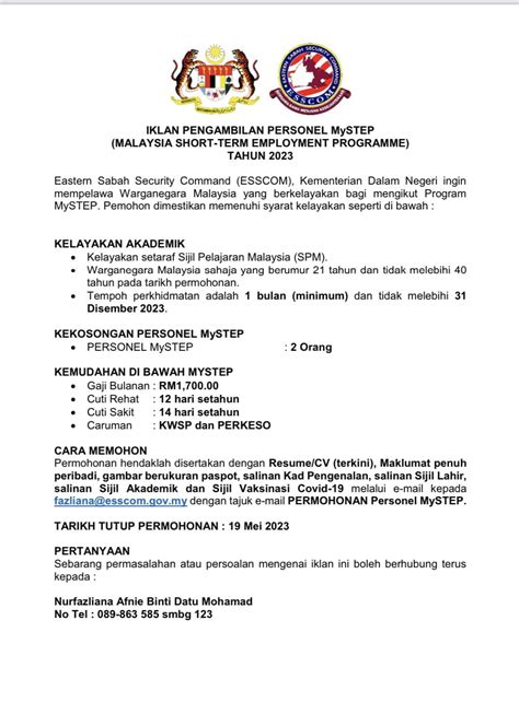 Jawatan Kosong Esscom Kementerian Dalam Negeri Sabah