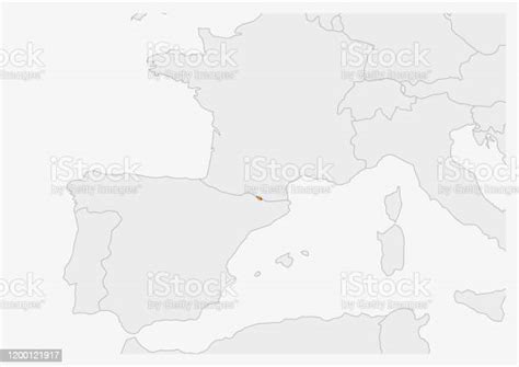 Andorra Map Highlighted In Andorra Flag Colors Stock Illustration