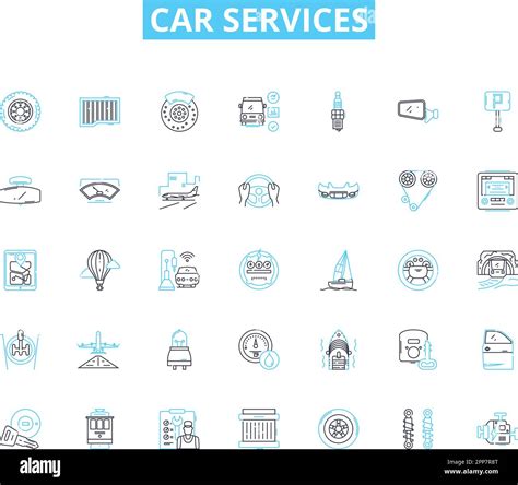 Car Services Linear Icons Set Maintenance Repair Detailing Restoration Inspection Towing