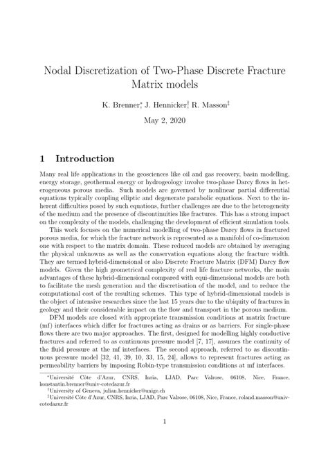 Pdf Nodal Discretization Of Two Phase Discrete Fracture Matrix Models