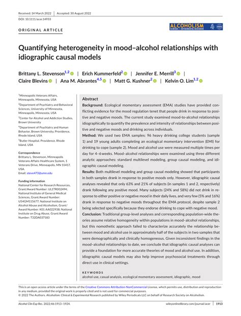 Pdf Quantifying Heterogeneity In Mood‐alcohol Relationships With