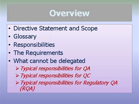 Quality Unit Roles And Responsibilities Overview Directive Statement