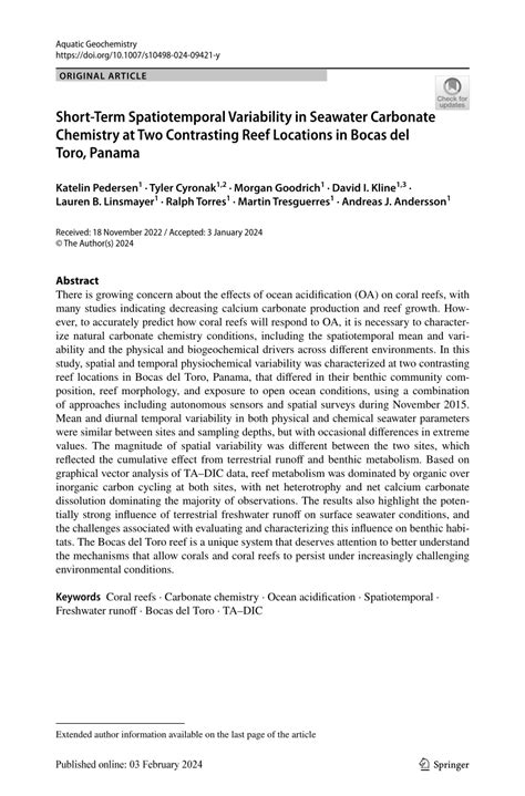Pdf Short Term Spatiotemporal Variability In Seawater Carbonate