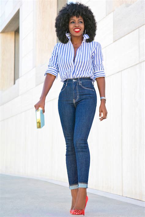 Striped Button Down Shirt High Waist Levis Jeans Stylepantry