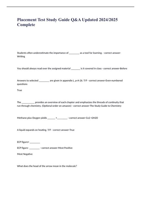Placement Test Study Guide Q A Updated 2024 2025 Complete Placement