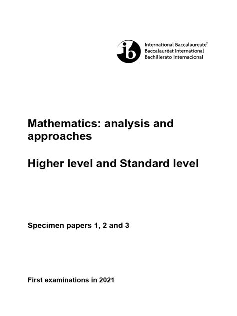 Dp Mathematics Analysis And Approaches Specimen Papers En Pdf
