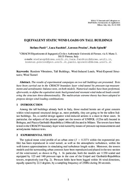 Pdf Equivalent Static Wind Loads On Tall Buildings