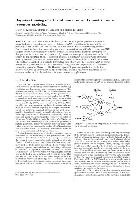 Pdf Bayesian Training Of Artificial Neural Networks Used For Water Resources Modeling