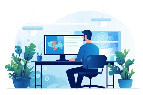 Premium Vector Man Programming At Computer Desktop