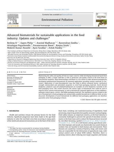 Advanced Biomaterials For Sustainable Applications In The Food Pdf