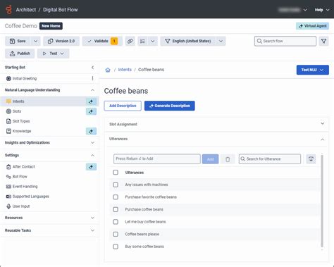 Generate Intents And Utterances Based On A Description For Virtual